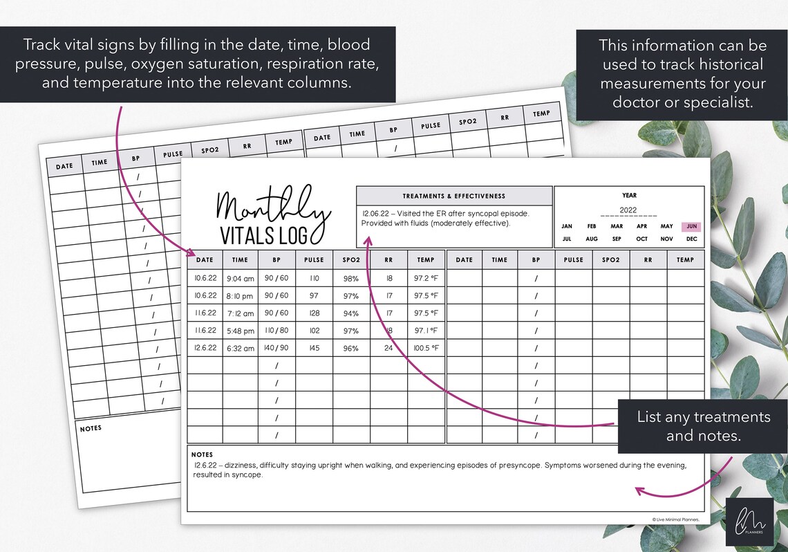 Daily Vitals Chart | Log Monthly Vital Signs | Monitor Monthly Vital ...