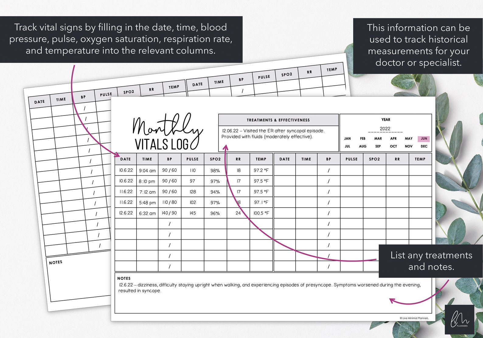 Daily Vitals Chart | Log Monthly Vital Signs | Monitor Monthly Vital ...