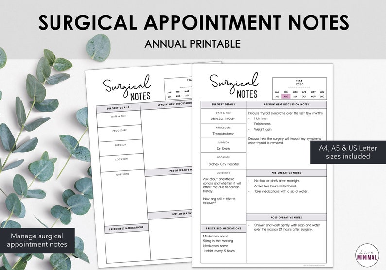 Surgical Appointment Notes Printable Surgical Appointment - Etsy