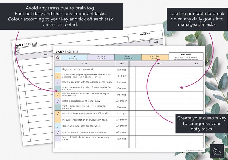 Printable Daily Task List Manage Medical Personal College & Work Tasks ...