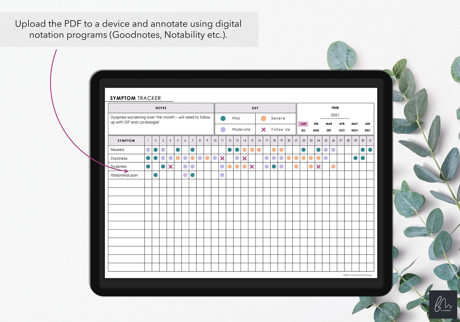 Printable and Fillable Monthly Symptom Tracker | Chart Monthly Symptom ...