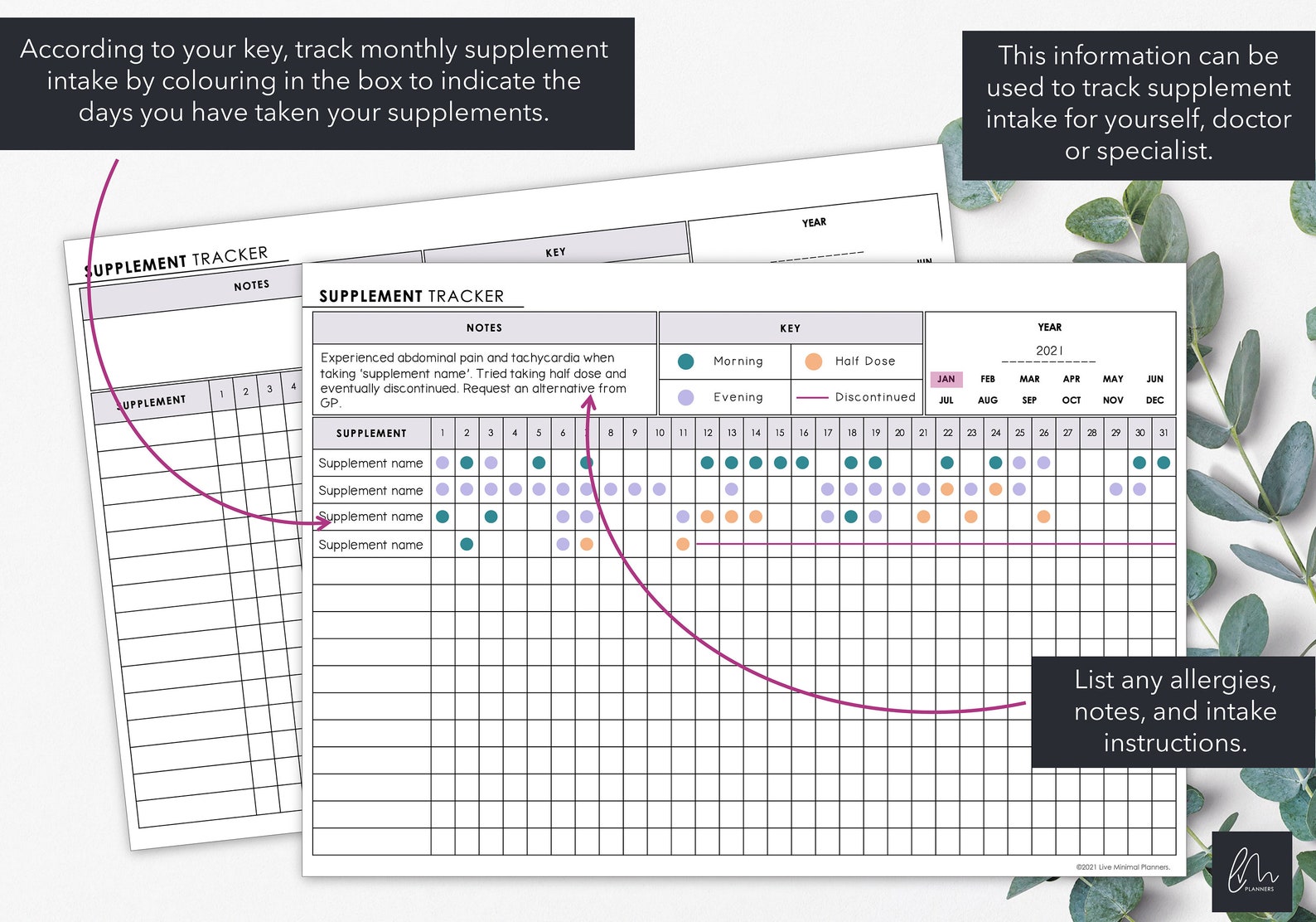 Printable Supplement Tracker | Chart & Manage Monthly Supplement Intake ...