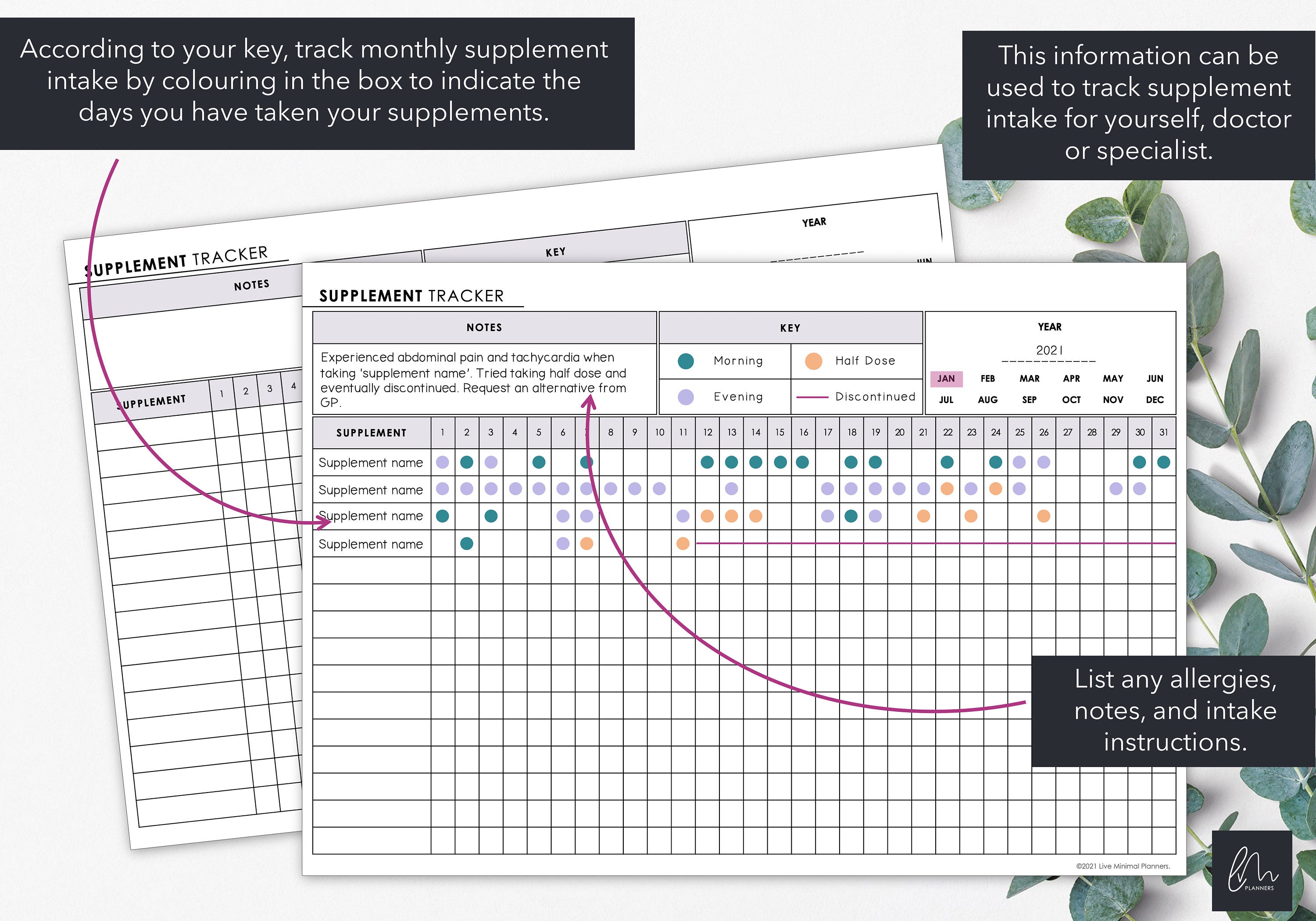 Printable Supplement Tracker | Chart & Manage Monthly Supplement Intake ...
