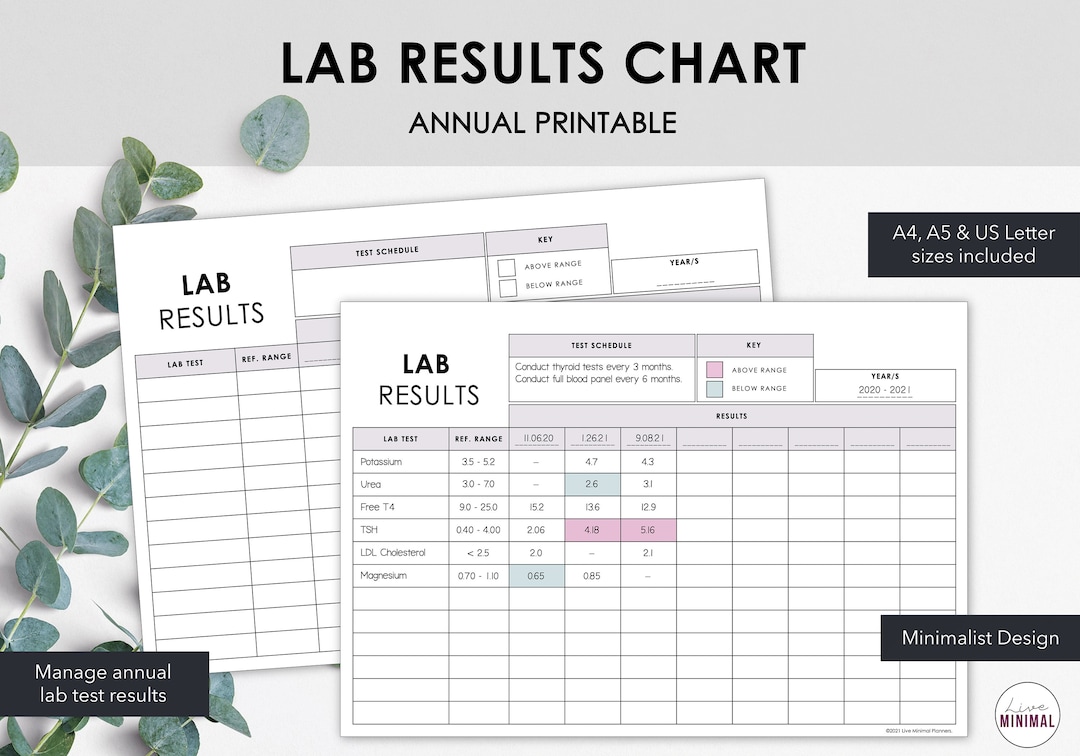 Printable Medical Lab Results Chart | Monitor & Chart Blood Test ...