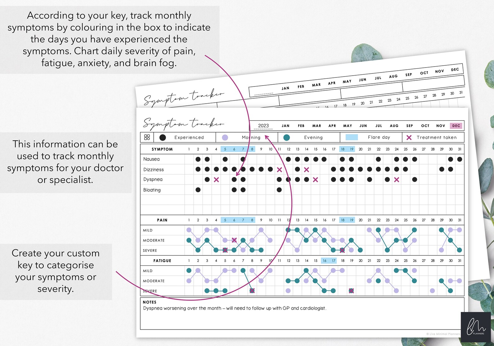 Printable and Fillable Monthly Symptom & Severity Tracker to Chart ...