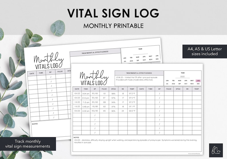 Daily Vitals Chart | Log Monthly Vital Signs | Monitor Monthly Vital ...