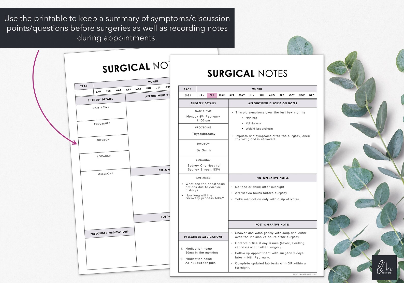 Surgical Appointment Notes | Printable Pre-operative & Post-operative ...