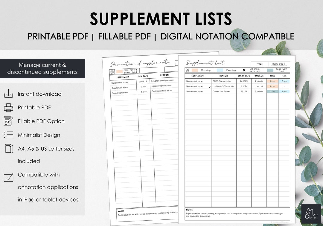 Printable and Fillable Supplement Lists – Manage Current & Discontinued ...