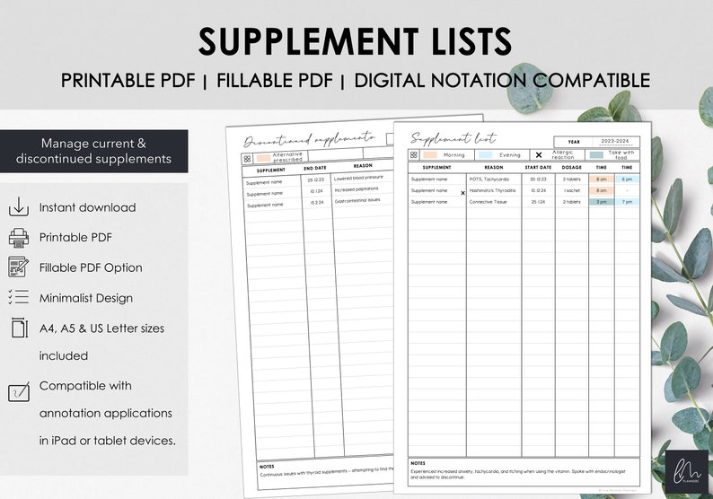Printable and Fillable Supplement Lists Manage Current & Discontinued ...