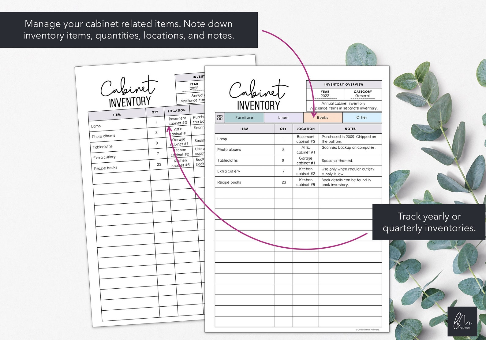 Cabinet Inventory Charts | List Cabinet Related Items in a Printable ...
