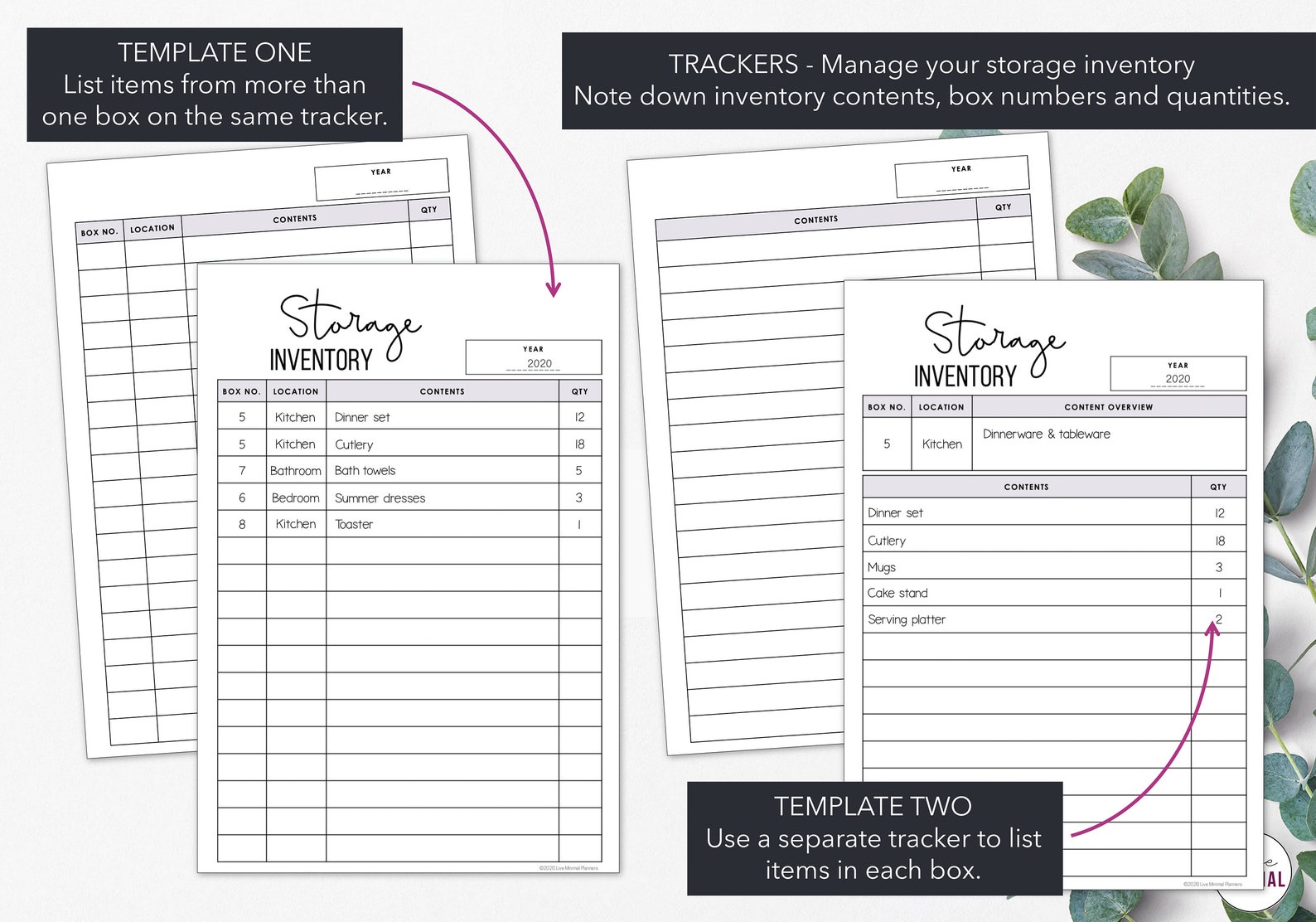 Storage Inventory Trackers Printable Home Inventory Moving - Etsy Australia
