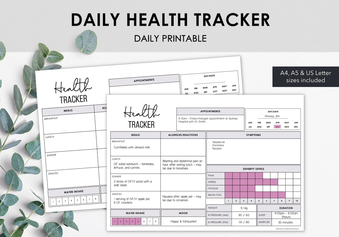 Daily Health Tracker Printable | Chronic Illness Management | Monitor ...