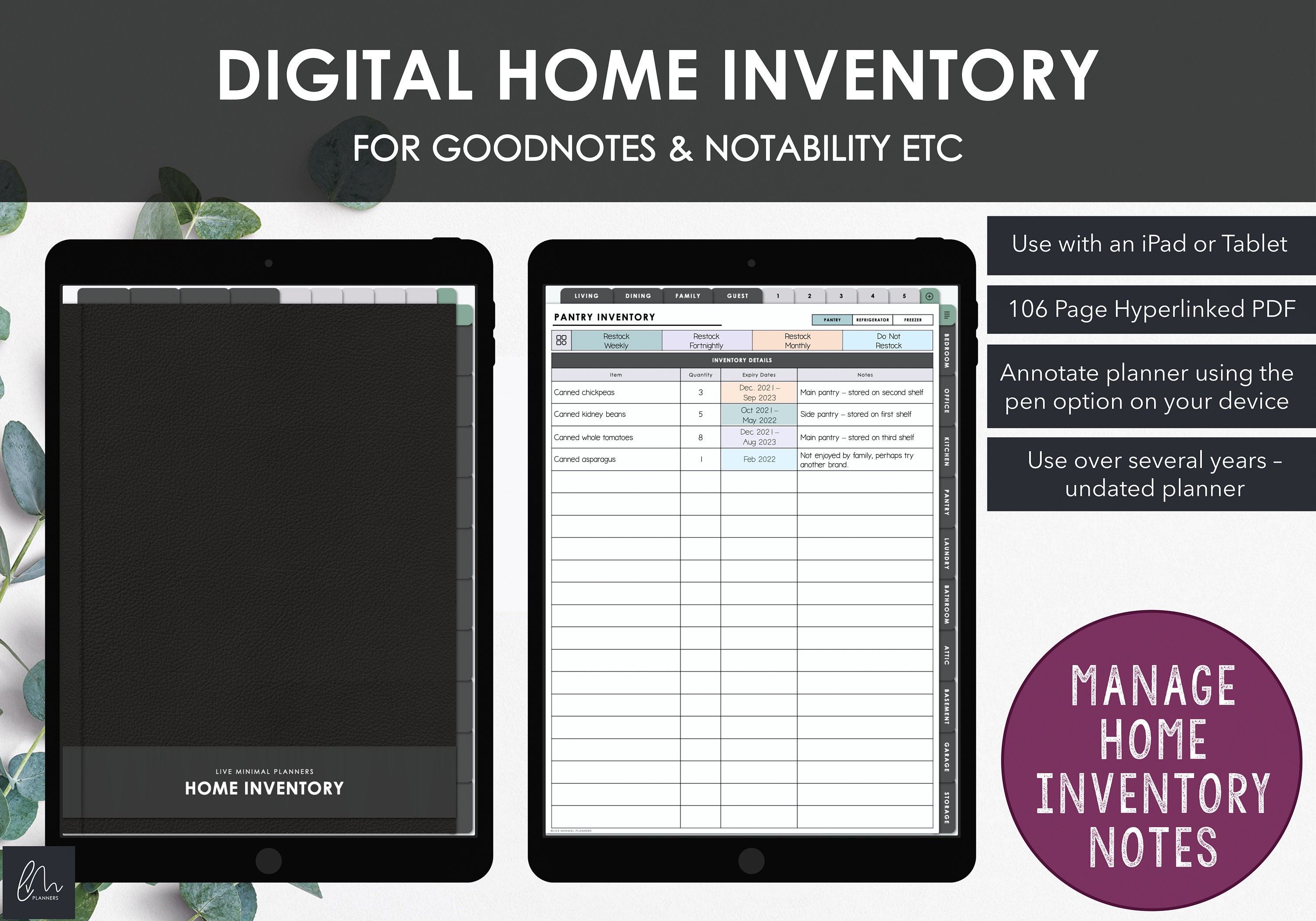 Digital Home Inventory Tracker | Hyperlinked PDF to Chart Room ...