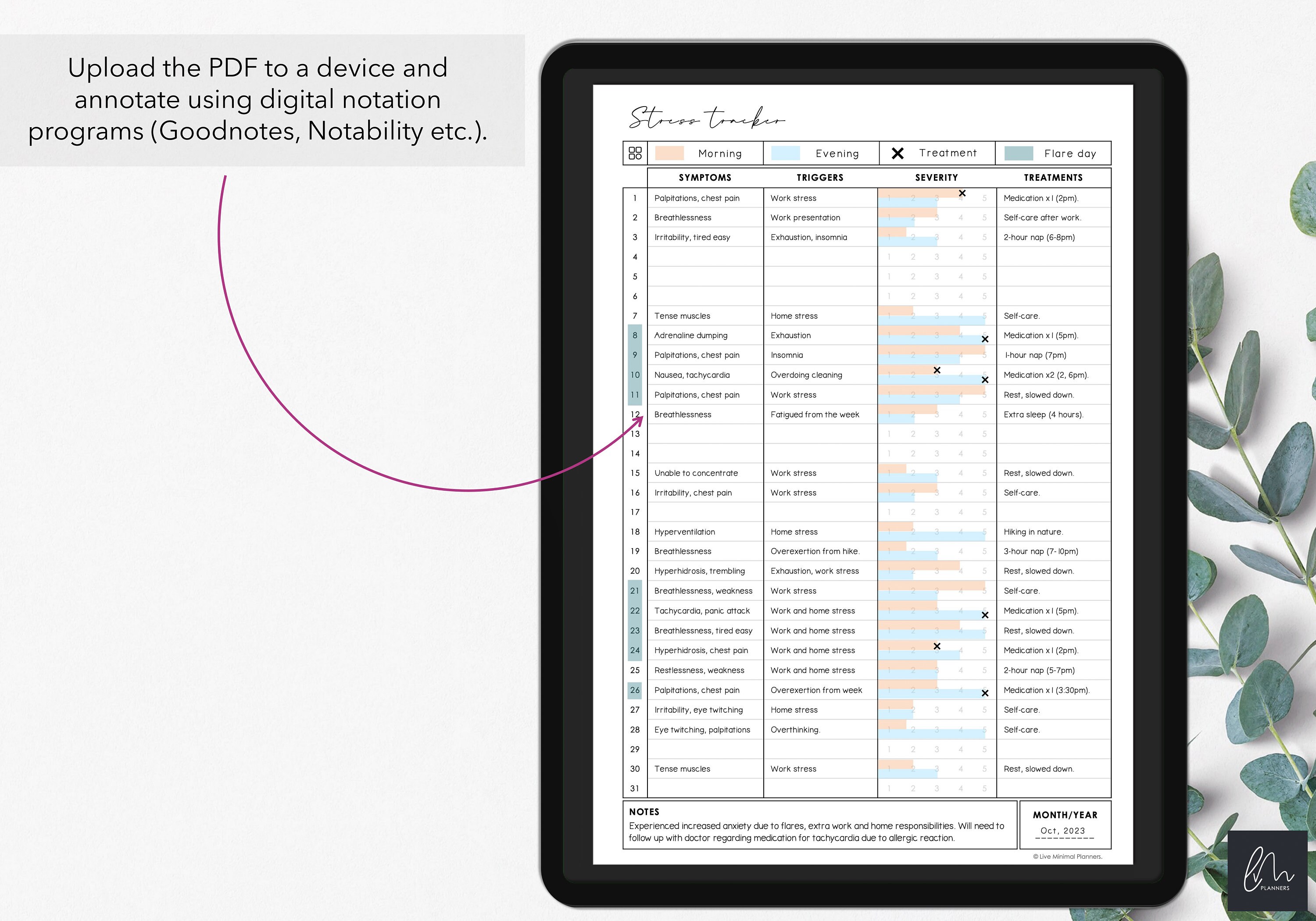 Printable and Fillable Monthly Stress Severity Trackers | Track Daily ...