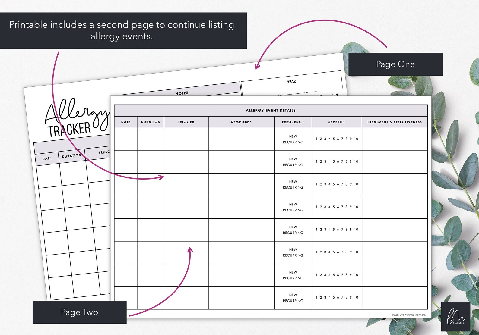 Printable Allergy Tracker | Chart Monthly Allergy Events Symptoms ...