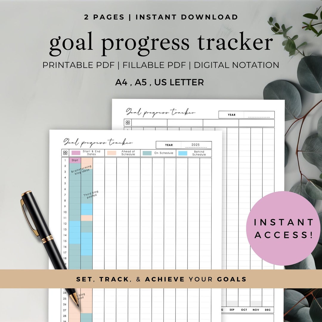 Printable and Fillable Annual Goal Progress Tracker, Printable ...