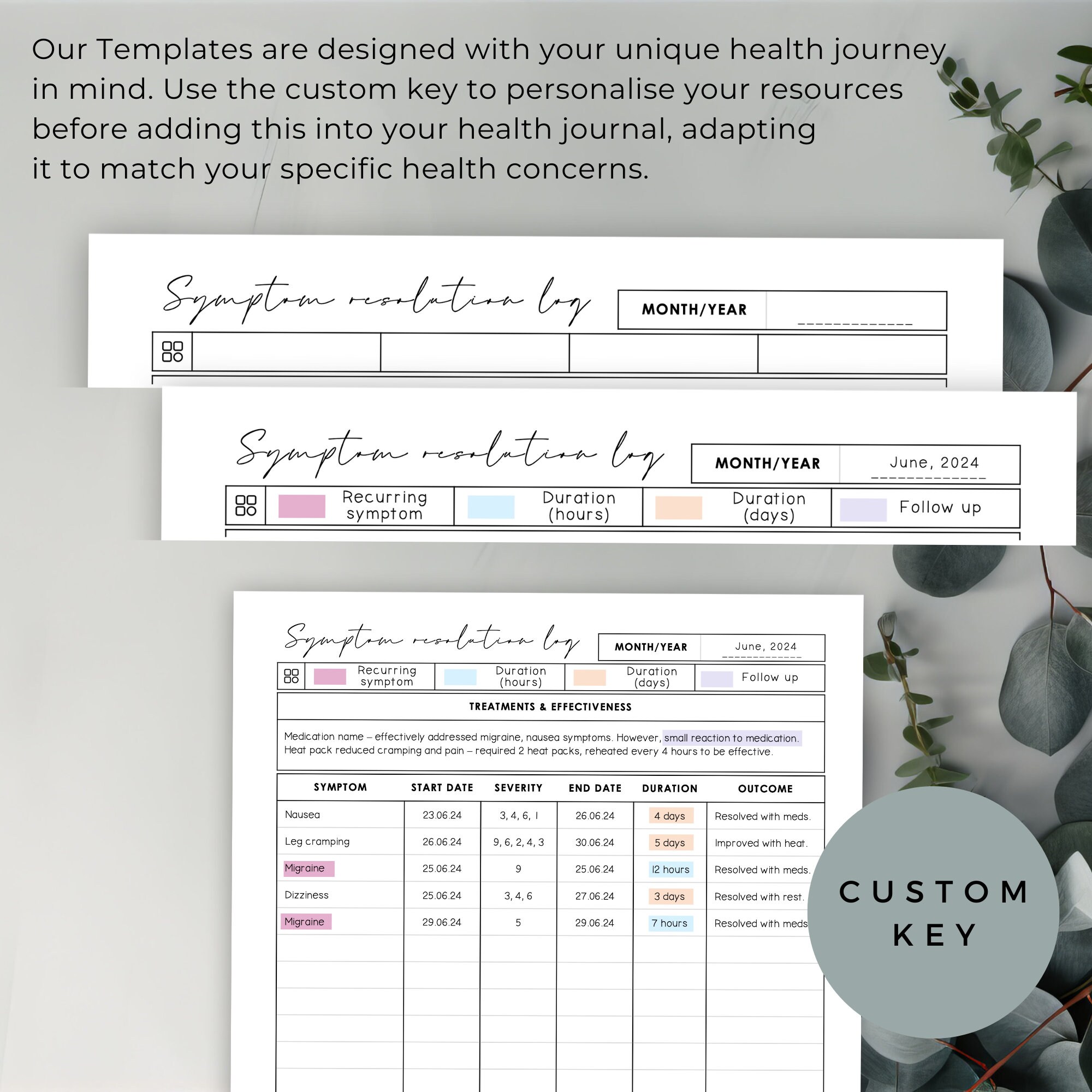 Printable and Fillable Symptom Resolution Log to Track Treatments ...