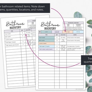 Bathroom Inventory Charts | List Bathroom Related Items in a Printable ...