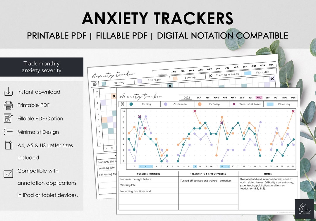 Printable and Fillable Monthly Anxiety Severity Tracker, Track Daily ...
