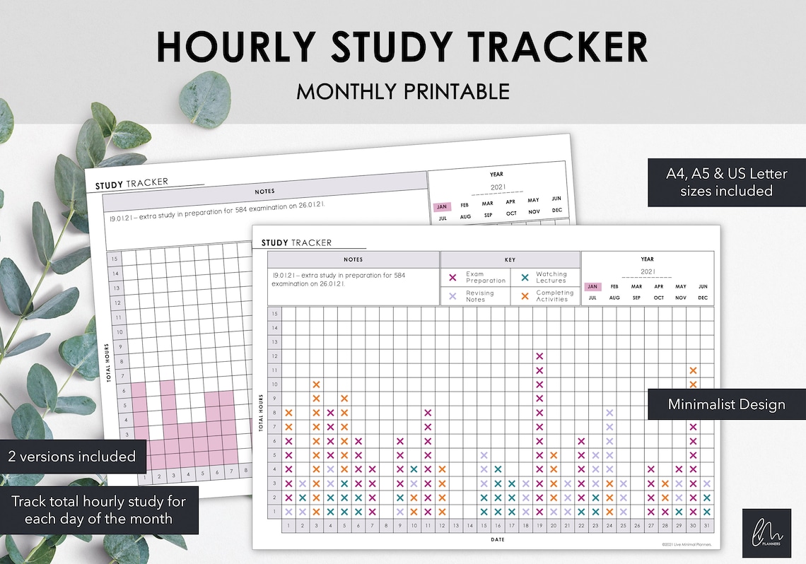 Hourly Study Tracker Chart the Duration of Daily Study Each - Etsy UK