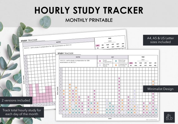 Hourly Study Tracker Chart the Duration of Daily Study Each | Etsy