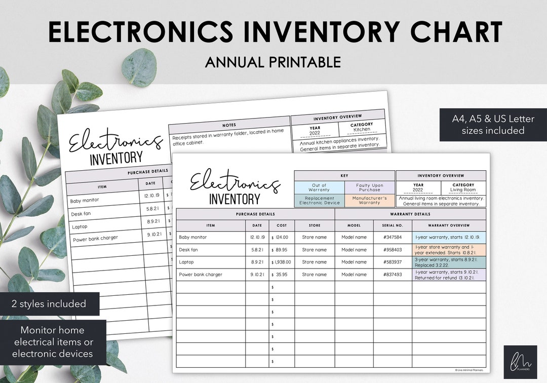 Electronics Inventory Charts | List Electronic Items in a Printable ...