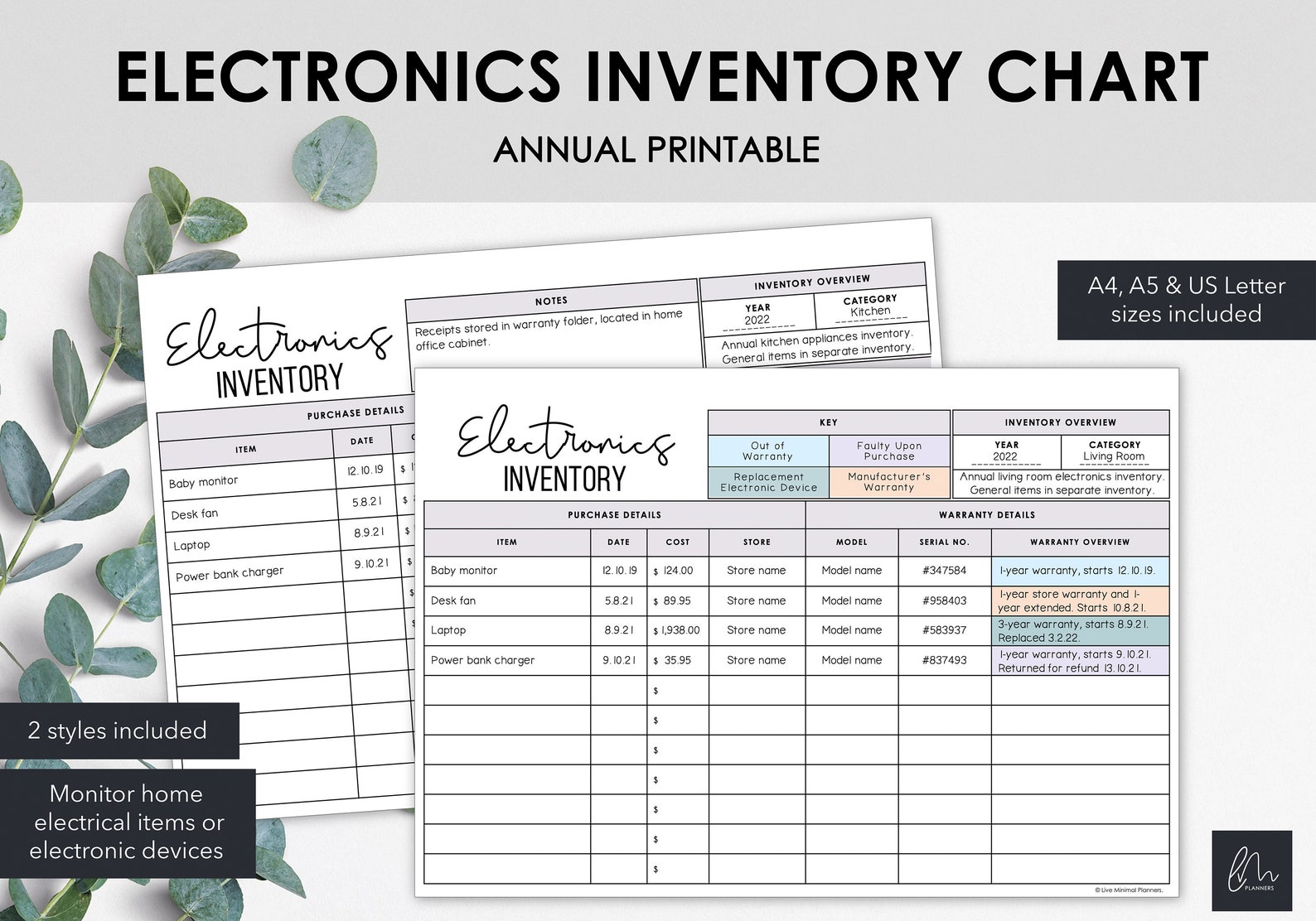 Electronics Inventory Charts List Electronic Items in a | Etsy