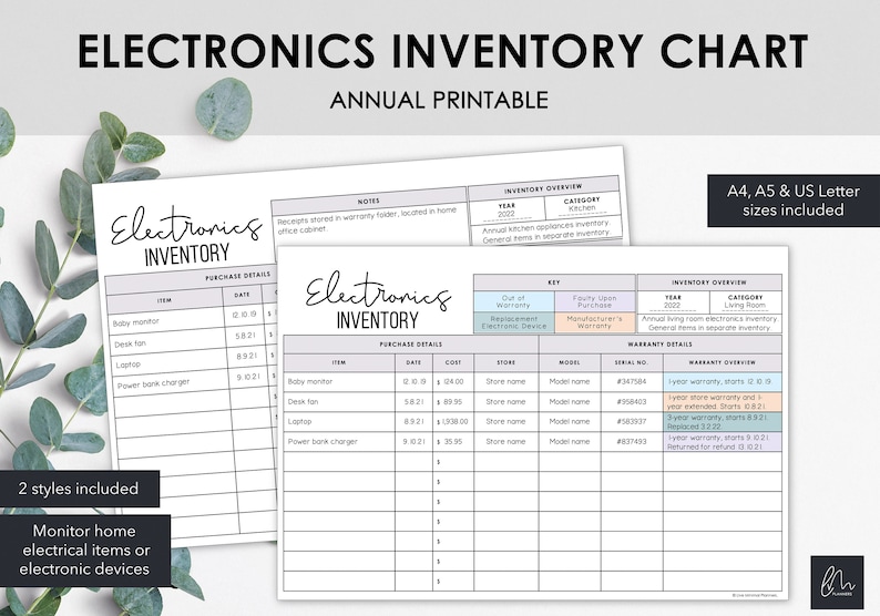 Electronics Inventory Charts List Electronic Items in a | Etsy
