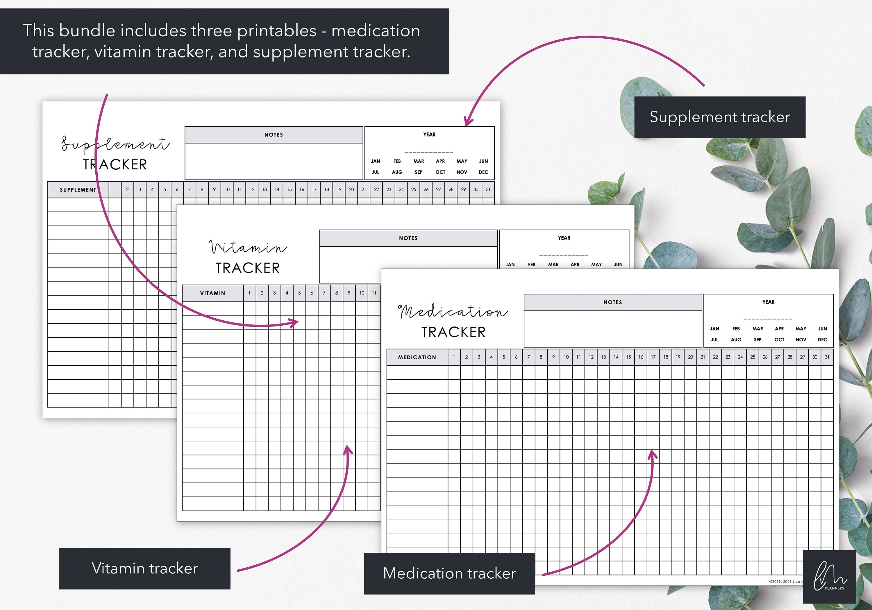 Intake Tracker Bundle | Track Medications Vitamins & Supplements ...