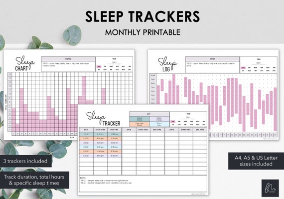 Monthly Sleep Trackers Printable Chart Sleep Times Duration - Etsy