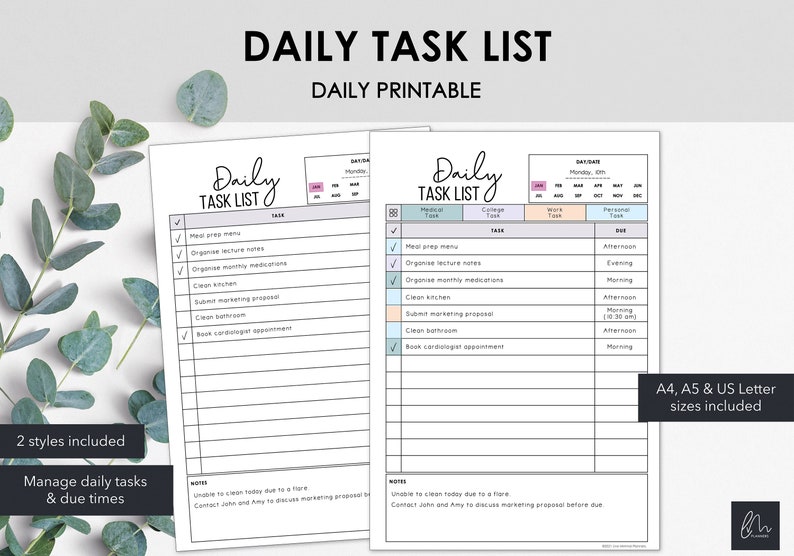 Printable Daily Task List Track Daily Tasks & Productivity - Etsy