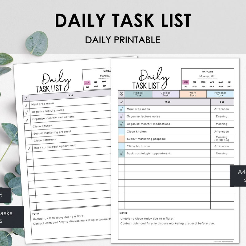Daily Task Printable - Etsy