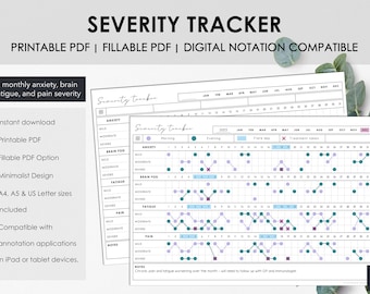 Printable and Fillable Monthly Symptom & Severity Tracker to Chart ...