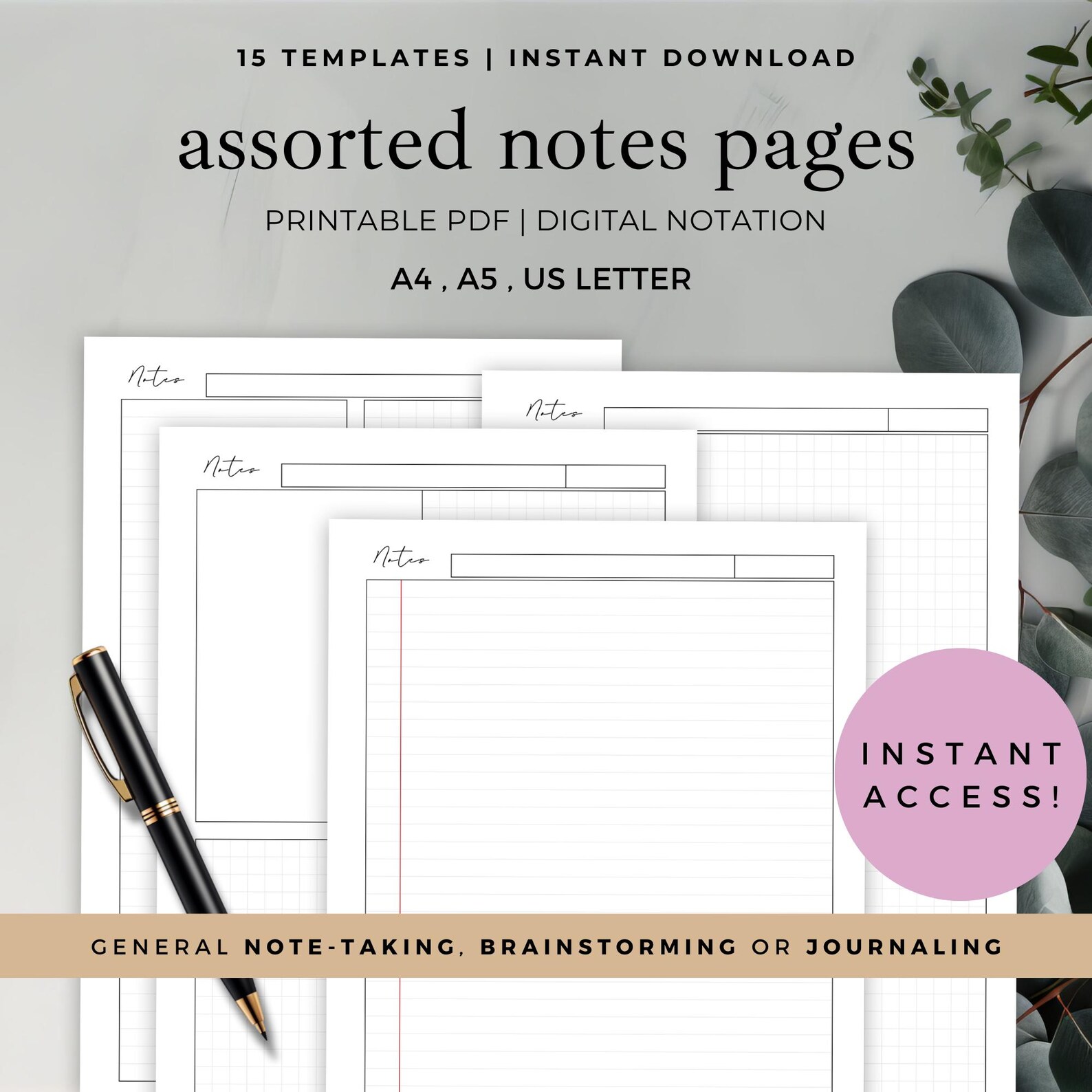 Assorted Printable Note Pages for Easy Note-taking, 15 Notebook ...