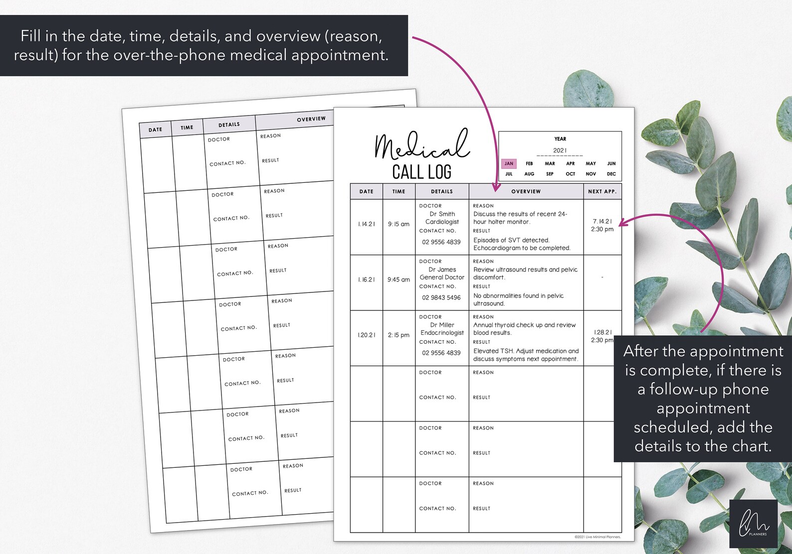 Medical Appointment Call Log | Chart Over the Phone Medical Appointment ...