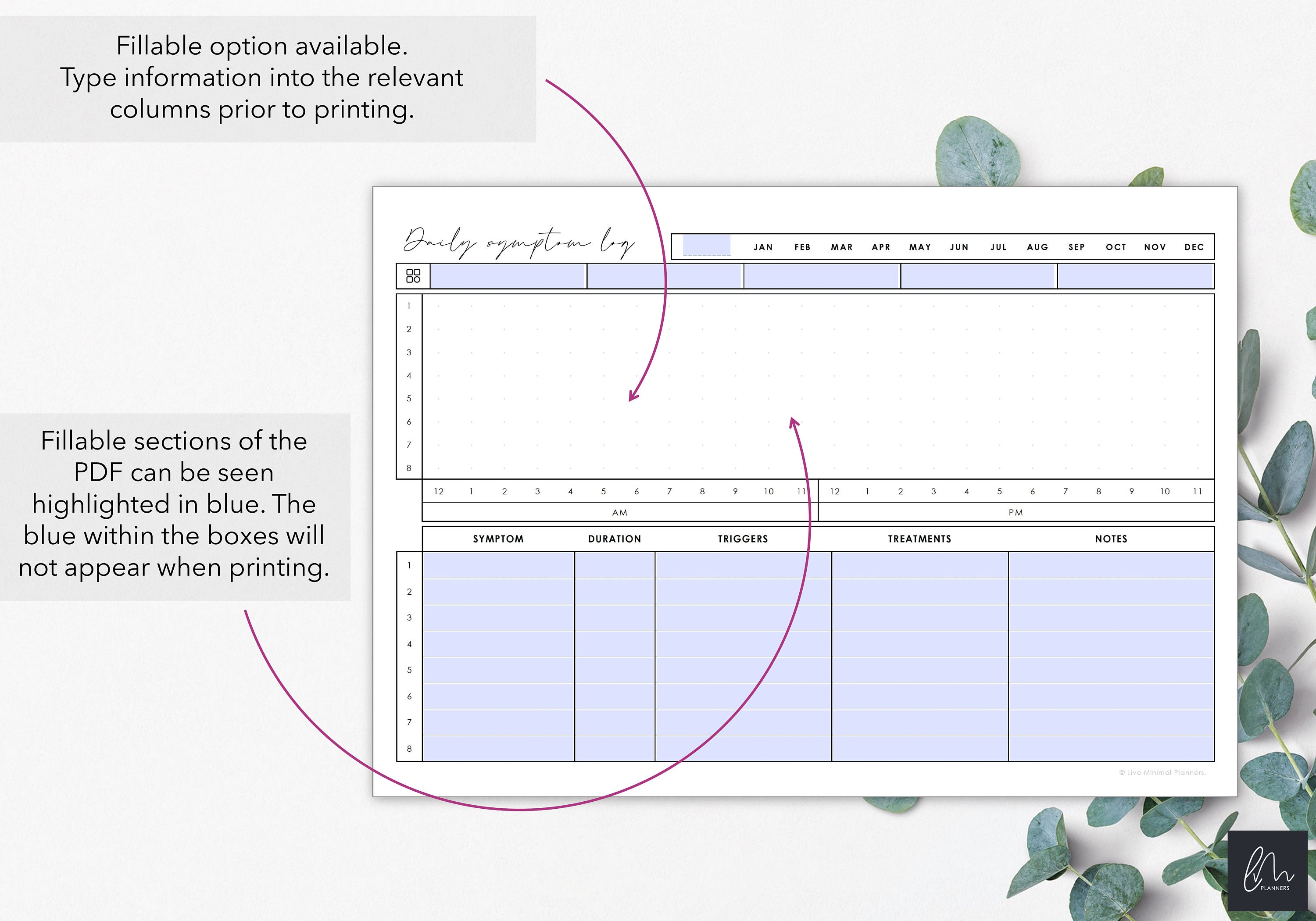 Printable and Fillable Daily Symptom Tracker to Chart Daily Symptom ...