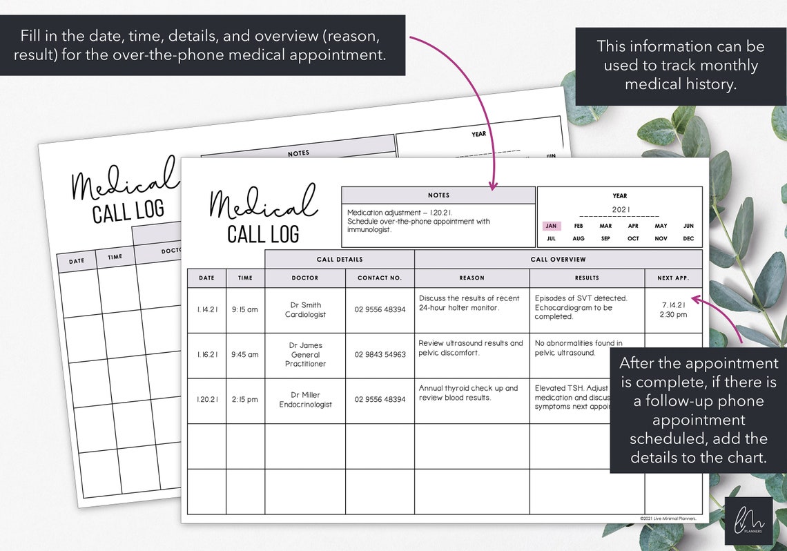 Medical Appointment Call Chart | Log Over the Phone Medical Appointment ...