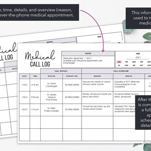 Medical Appointment Call Chart | Log Over the Phone Medical Appointment ...