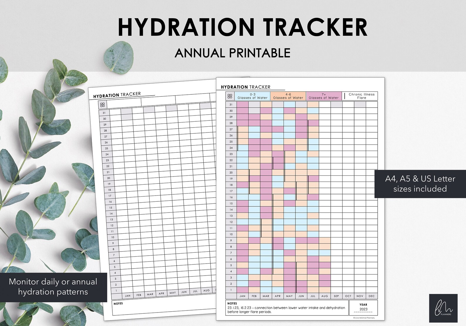 Annual Hydration Tracker Printable Track Yearly Chronic - Etsy