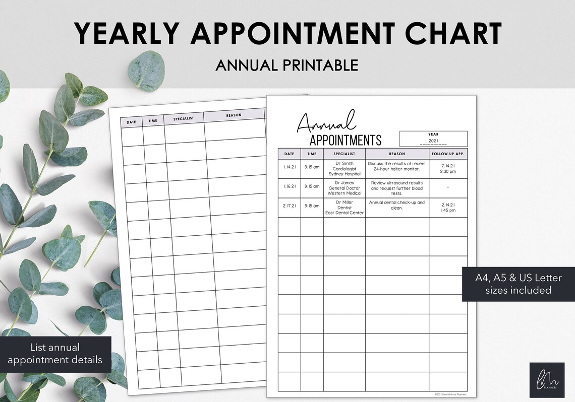 Annual Appointments Printable Manage Medical Appointments - Etsy Australia
