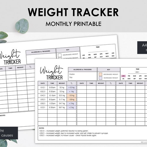 Printable Monthly Weight Tracker Track Body Weight Changes | Etsy