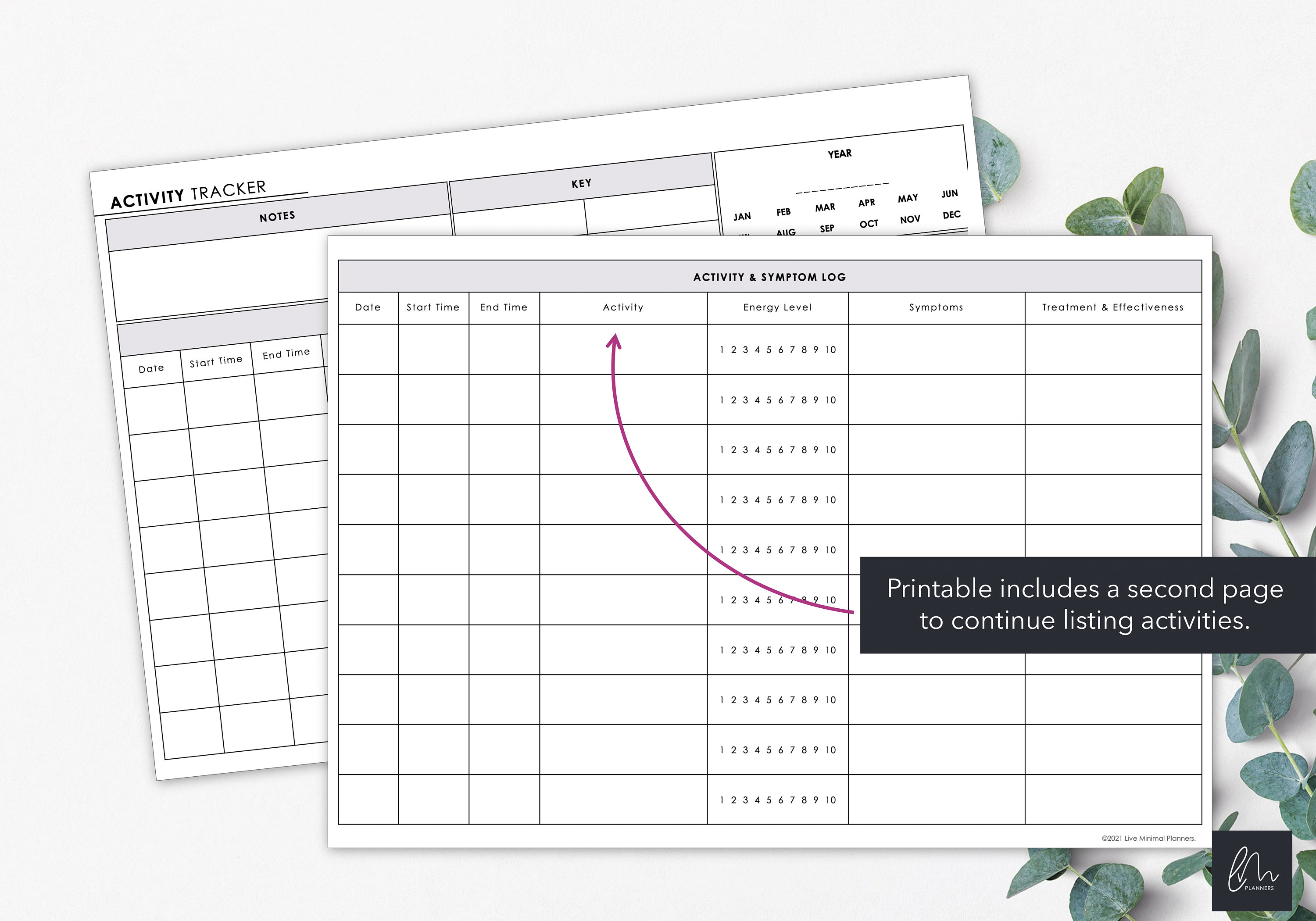 Activity & Symptom Tracker | Chart Daily Weekly Monthly Activities ...