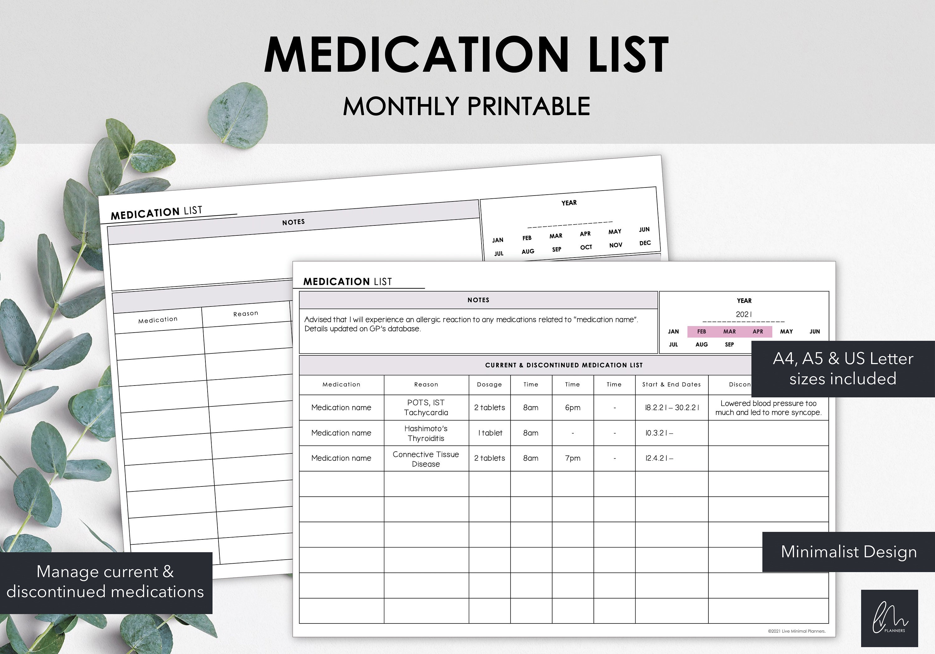 Monthly Medication List Medicine Chart for Current & | Etsy UK