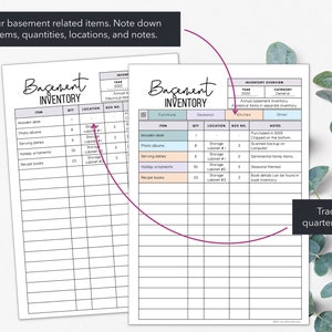Basement Inventory Charts | List Basement Related Items in a Printable ...