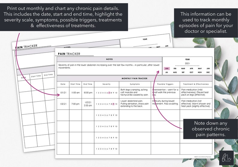 Printable Chronic Pain Tracker | Track Pain Events Symptoms & Severity ...