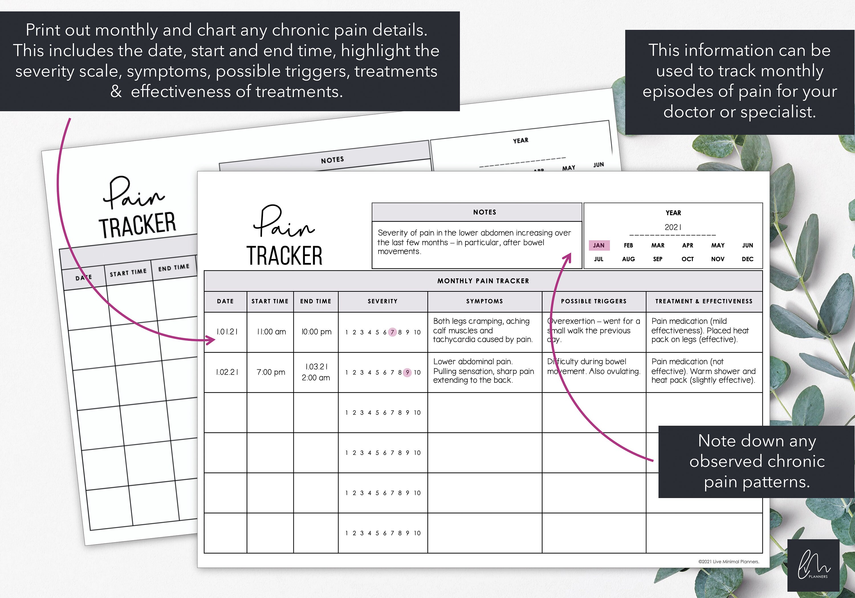 Monthly Chronic Pain Tracker Chart Pain Events Symptoms & - Etsy