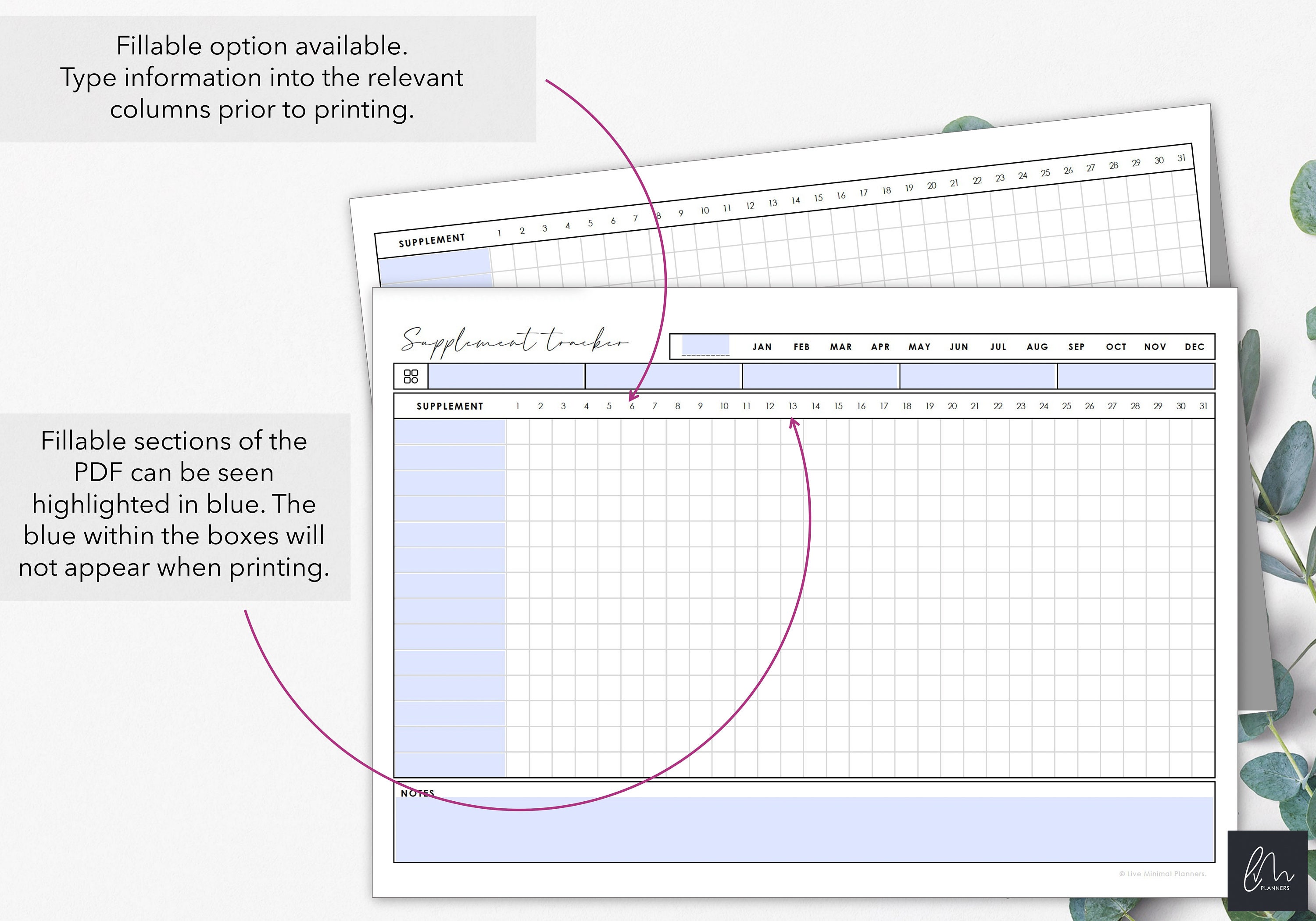 Printable and Fillable Monthly Supplement Tracker | Chart & Manage ...