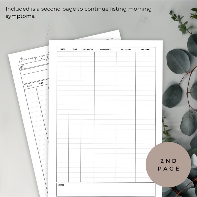 Printable and Fillable Morning Symptom Journal to Chart Morning ...
