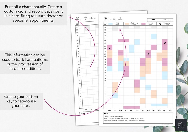 Printable and Fillable Annual Chronic Flare Tracker to Track Yearly ...