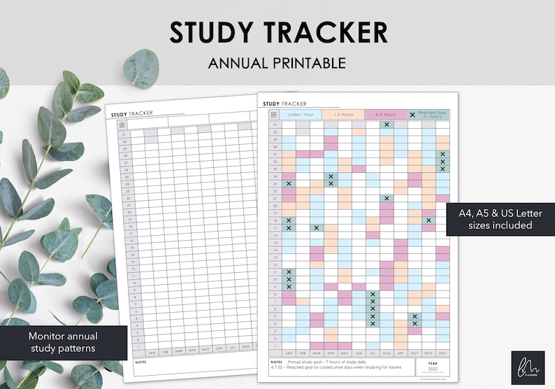 Annual Study Tracker Printable | Chart the Duration of Daily Study Each ...